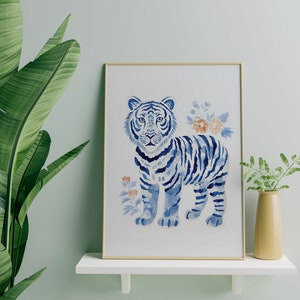 Majestic Blue Tiger - Detailed Watercolor Digital Painting - Instant ...