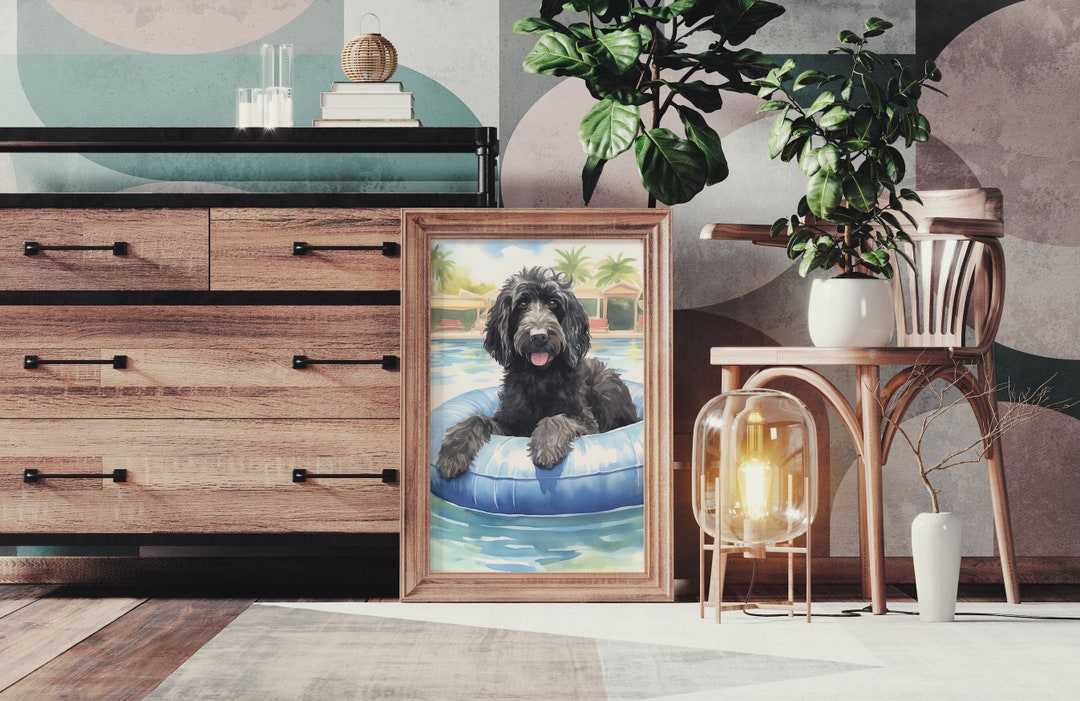 Labradoodle in the Pool - Digital Watercolor Painting - Instant ...