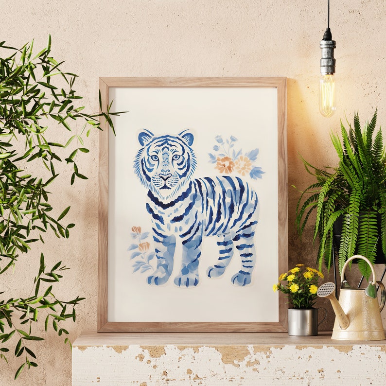 Majestic Blue Tiger - Detailed Watercolor Digital Painting - Instant ...