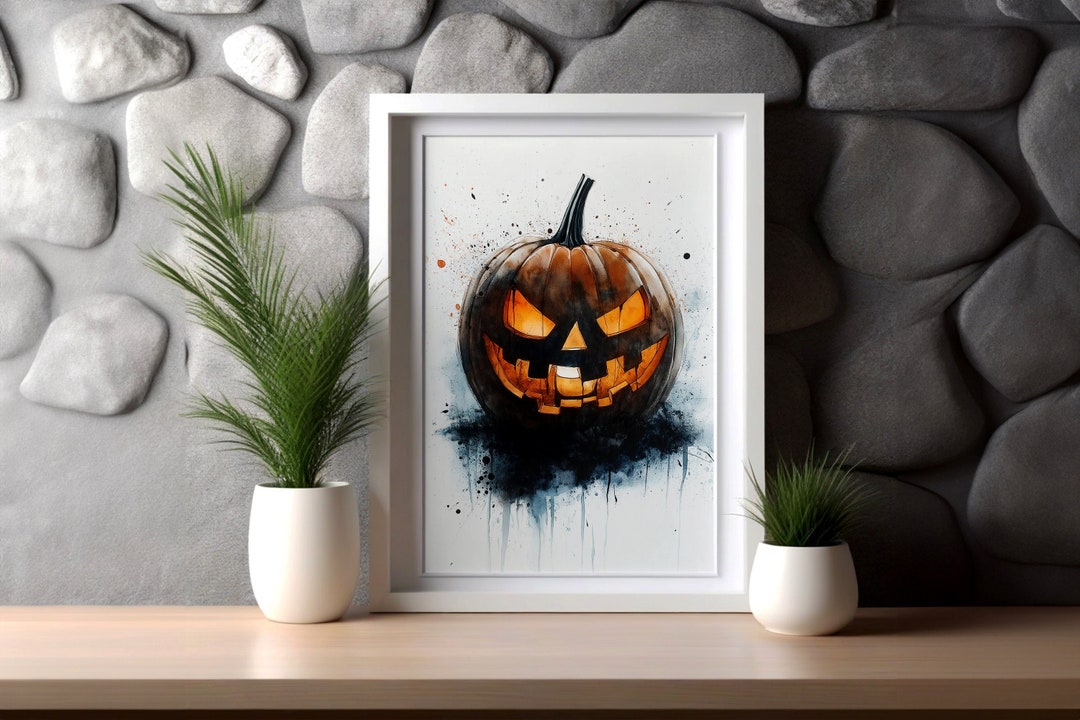 Spooky Jack-o'-lantern Watercolor Print | Halloween Pumpkin Art ...
