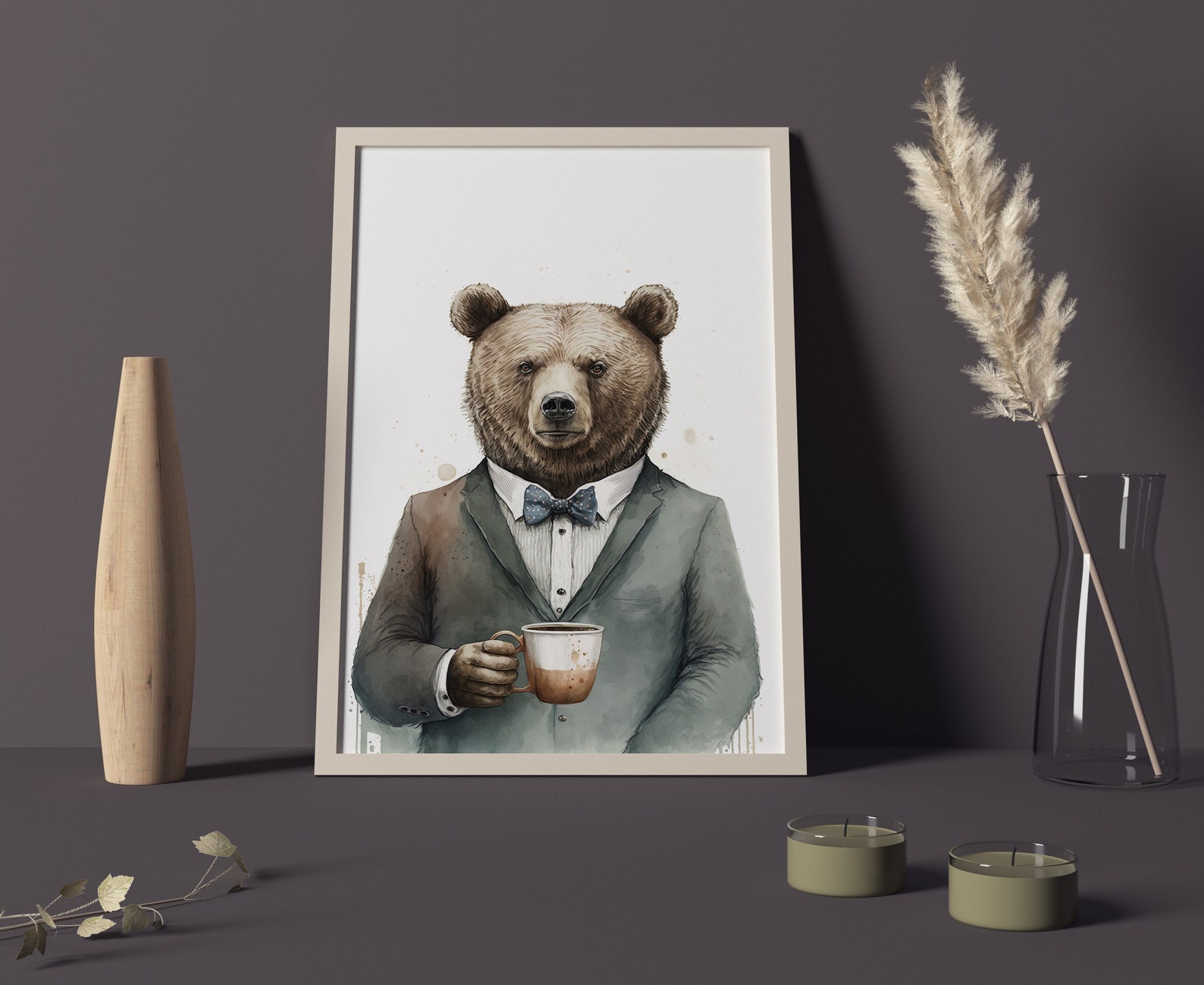 Cute Bear Drinking Coffee Watercolor Print - Instant Download - Etsy