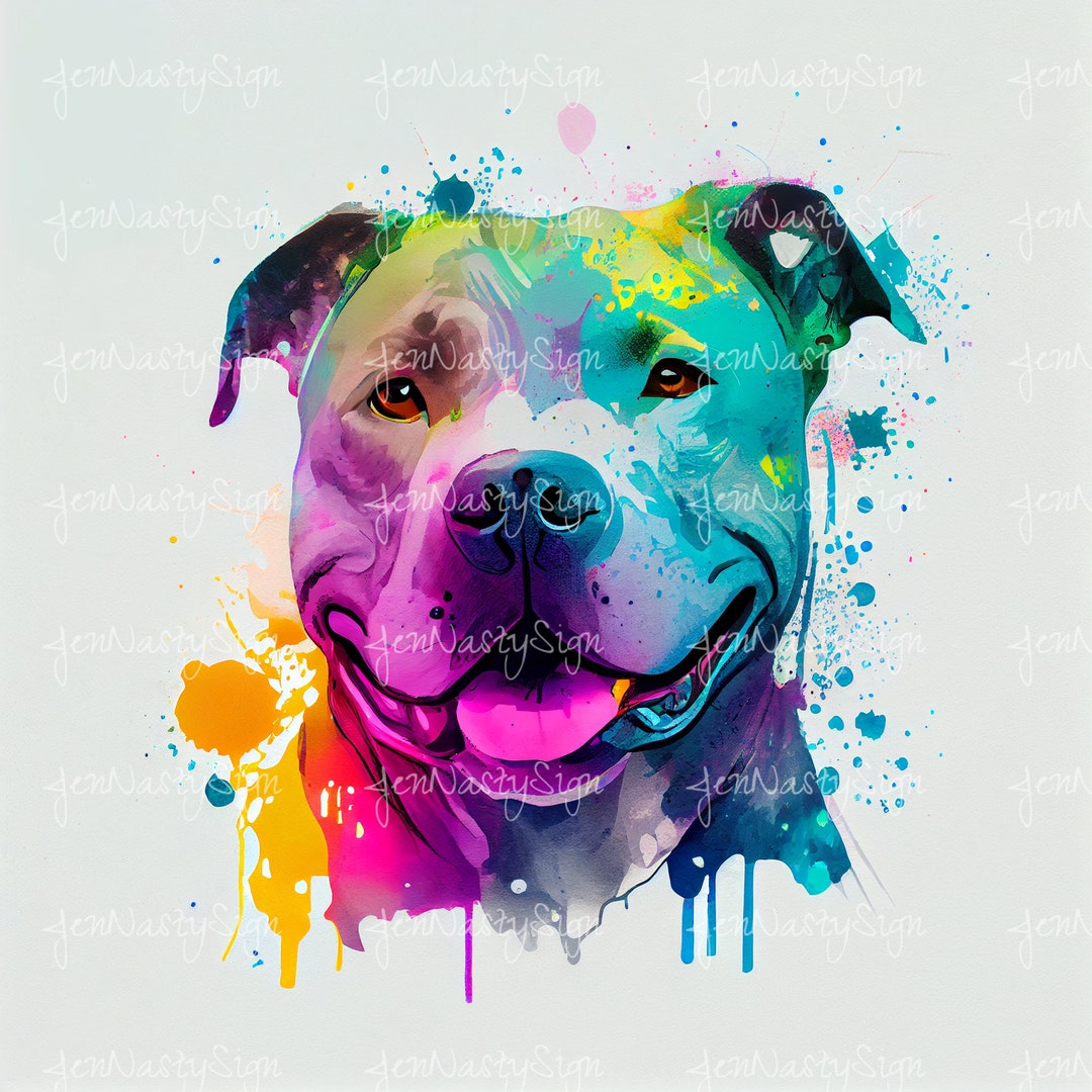 Colorful Amstaff Dog PNG Hand Drawn Dog Breed PNG Amstaff Portrait PNG ...