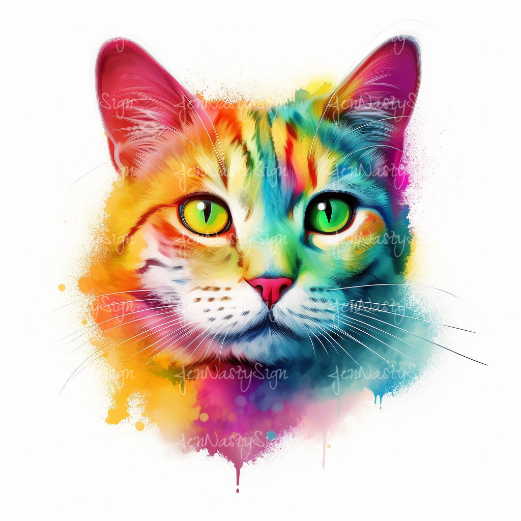 Colorful Cat PNG Colorful Cat Sublimation for Shirts Art - Etsy