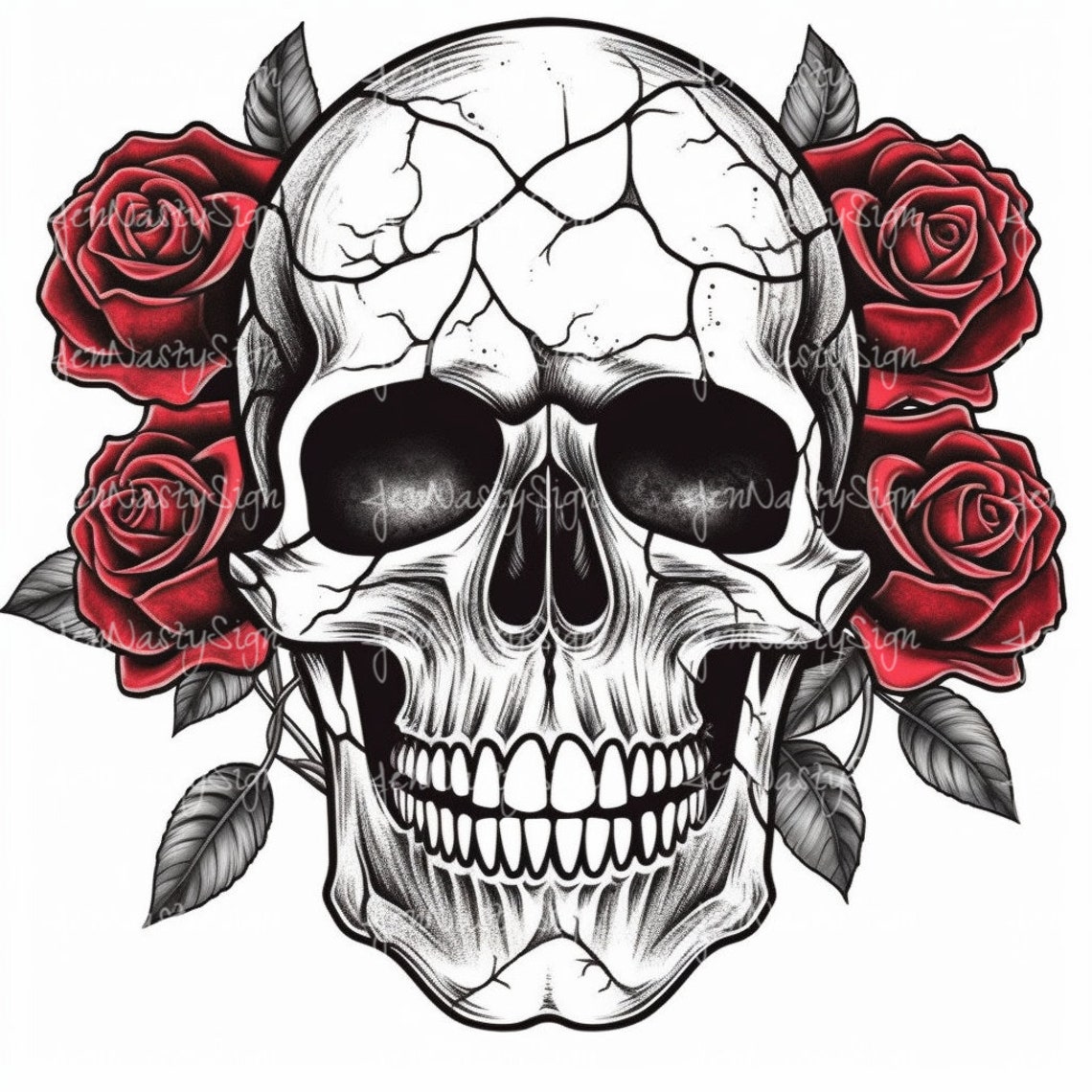 Skull and Roses PNG Colorful Skull and Roses Sublimation for Shirts Art ...