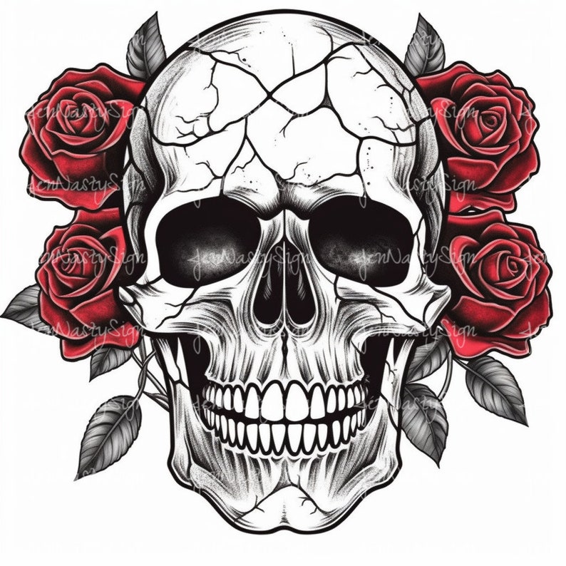 Skull and Roses PNG Colorful Skull and Roses Sublimation for - Etsy