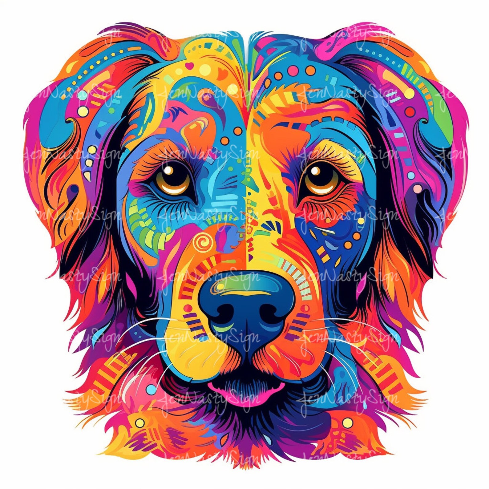 Colorful Dog PNG Hand Drawn Dog Breed PNG Dog Portrait PNG Dog Graphic ...