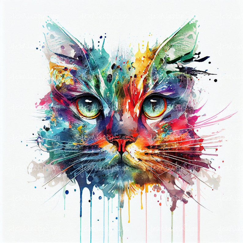 Colorful Cat PNG Colorful Cat Sublimation for Shirts Art Mugs Tumbler ...
