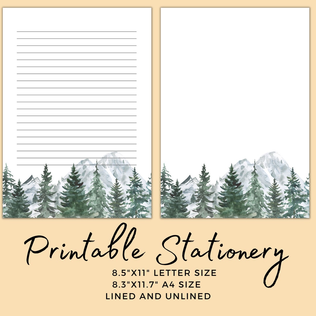 PRINTABLE NOTES, Writing Paper Mountain Forest, Letter A4 Writing Set ...