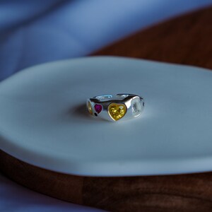 OKJ Thick Sturdy Irregular Rings With Colourful Gemstones for Women Chunky Silver Rings Korean ...