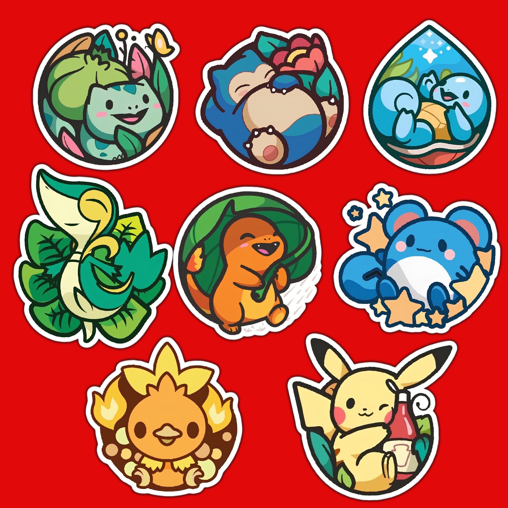 8 Pokemon Stickers, Chubby Pokemon Kawai Cute Sticker Pikachu Sticker ...