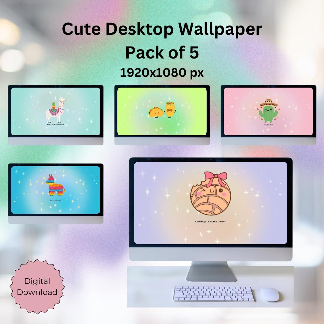 Cute Mexican Inspired Desktop Wallpaper 5 Pack, Concah, Cactus, Llama ...