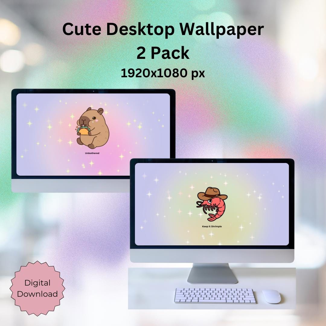 Cute Desktop Wallpaper 2 Pack, Kawaii Keep It Shrimple Computer ...