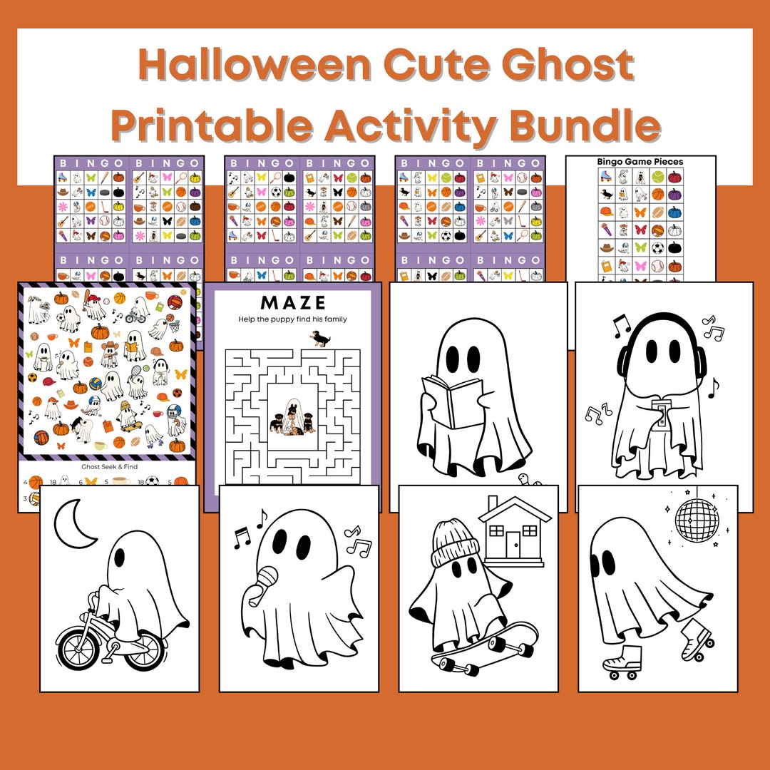 Halloween Cute Ghost Printable Activity Bundle 8 1/2 X 11 Inches Maze ...