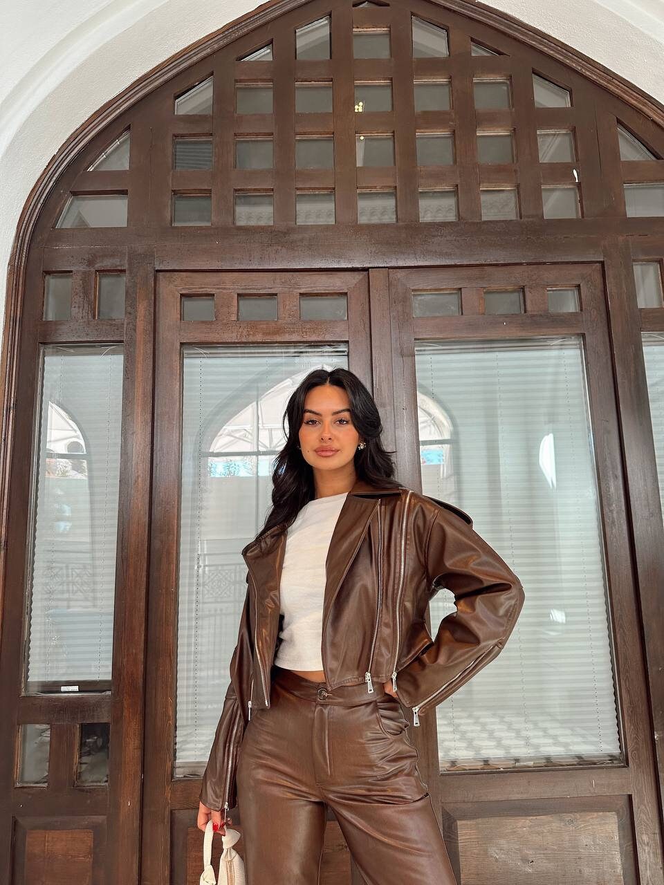 Women's Distressed Faux Leather Two Pieces Vintage Outfits | Women's ...