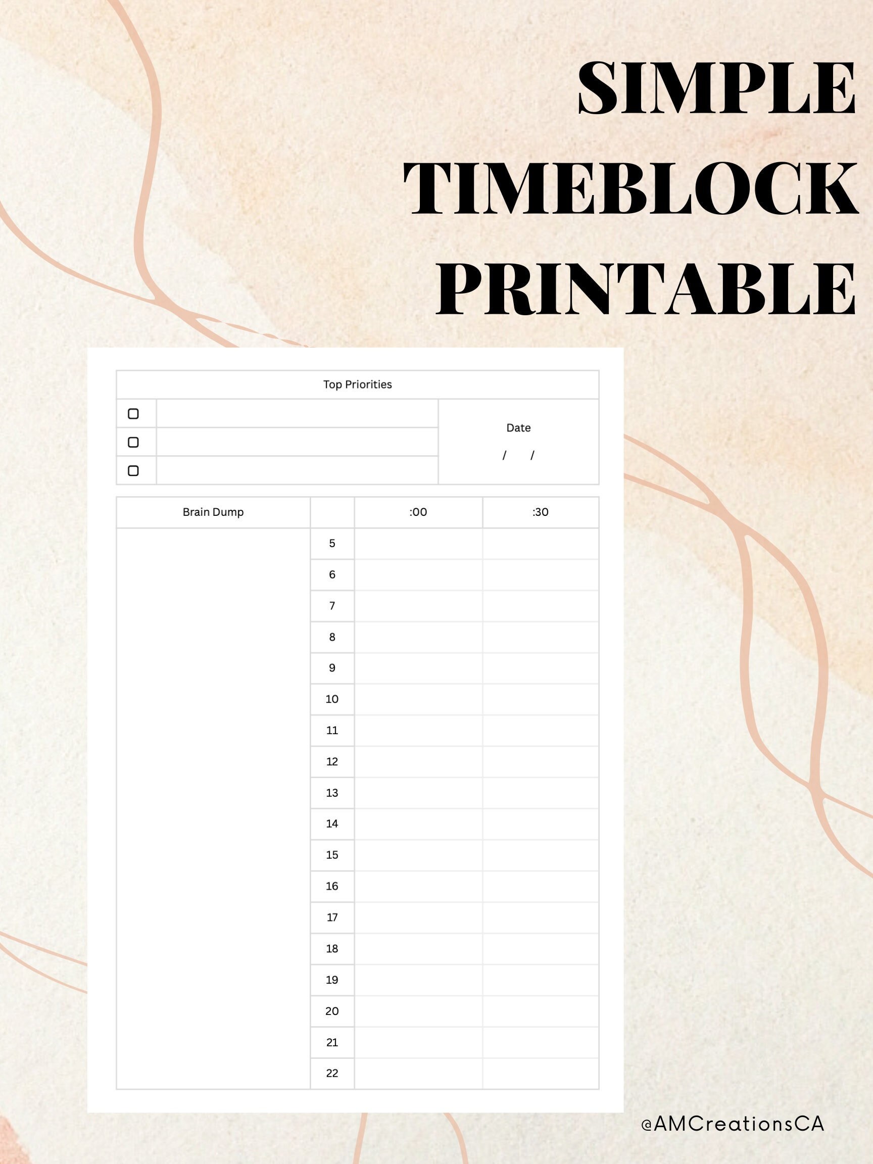 Simple Daily Time Block Printable - Etsy