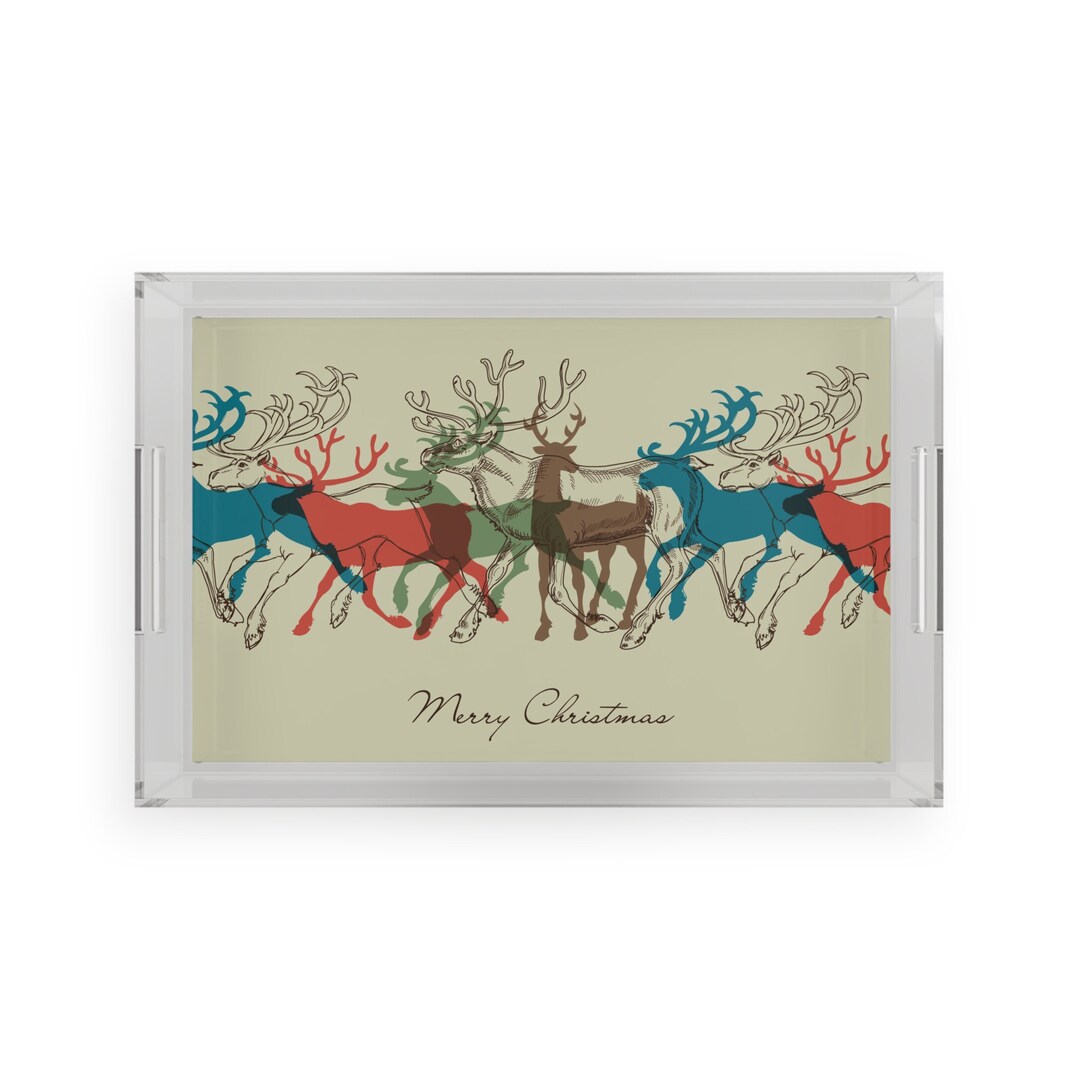Acrylic Serving Tray Christmas Reindeer Design - Etsy