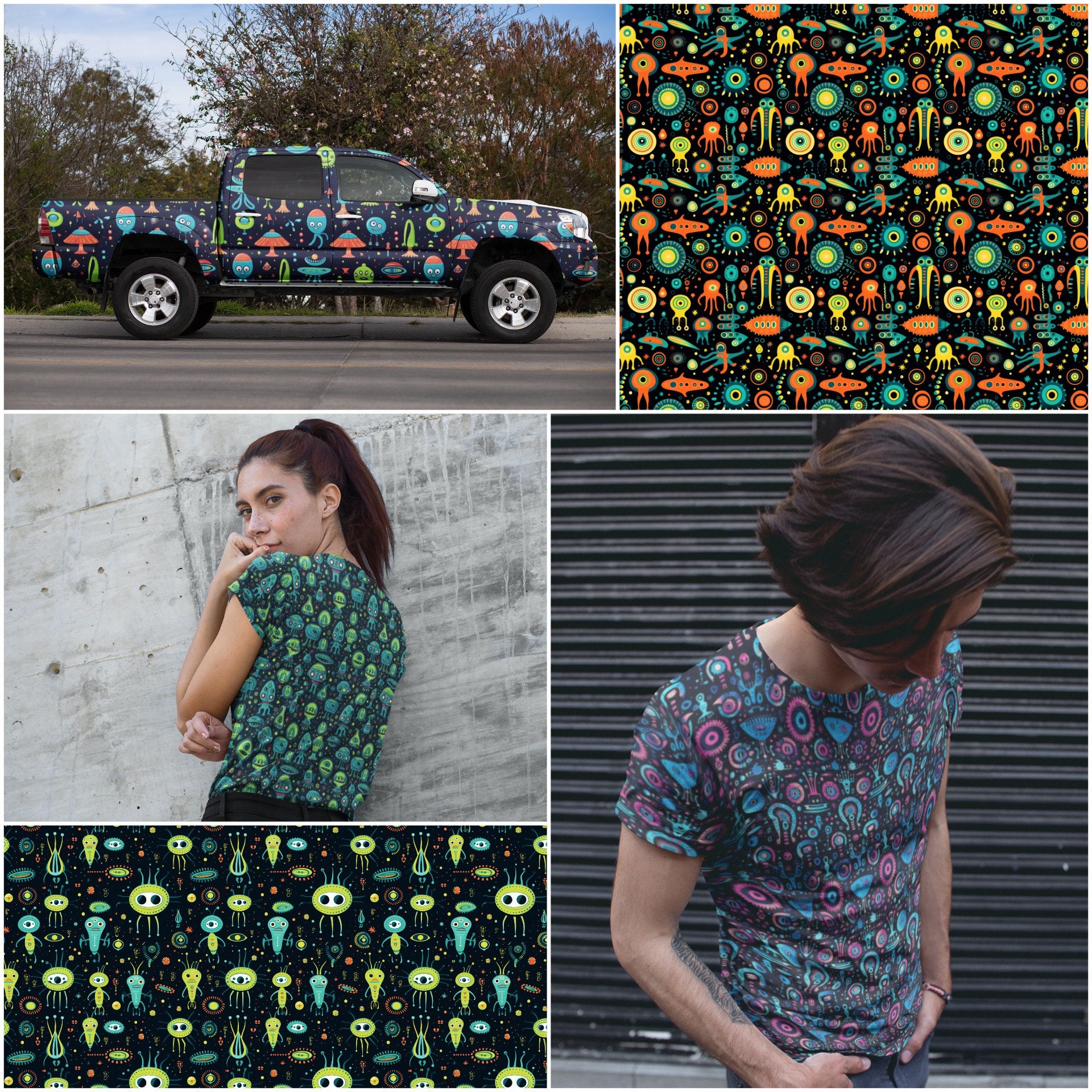 32 Alien Patterns Seamless Monster Pattern ET Repeatable Pattern Alien Endless Pattern Space ...