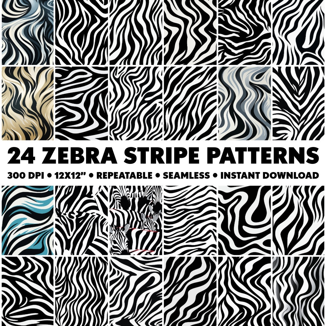 24 Zebra Stripe Patterns Animal Seamless Patterns Zebras Repeatable ...