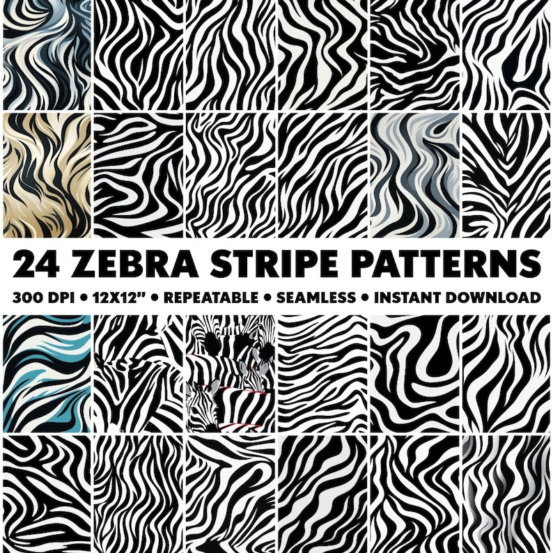 24 Zebra Stripe Patterns Animal Seamless Patterns Zebras Repeatable ...