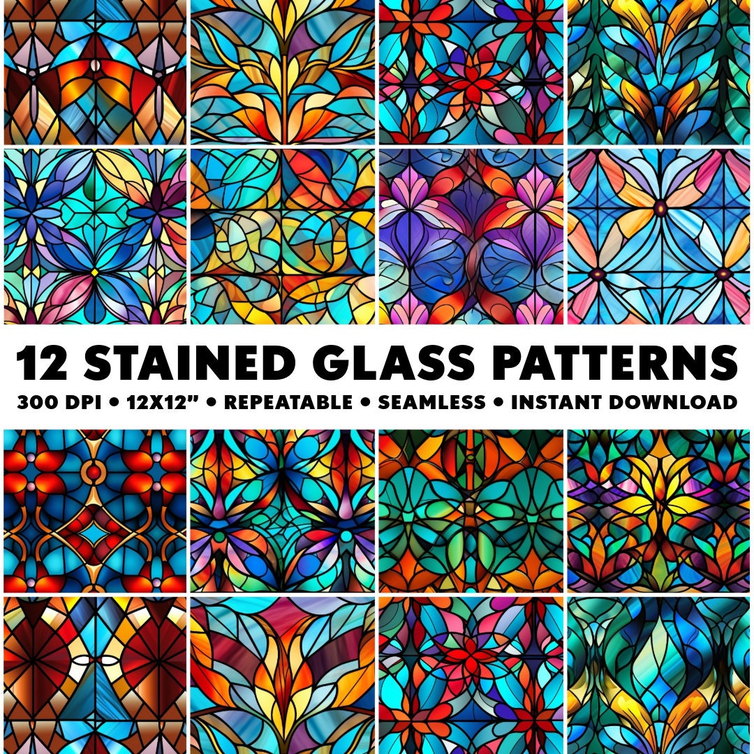 12 Stained Glass Church Patterns Seamless Stained Glass Patterns ...