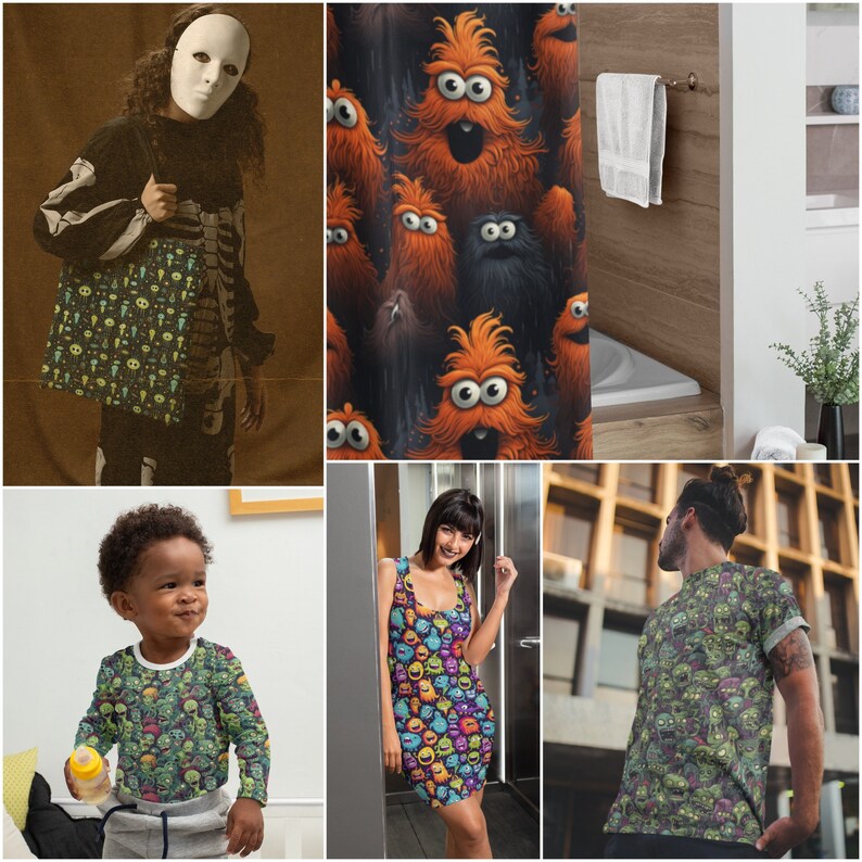 85 Monster Patterns Seamless Scary Patterns Repeatable Monster Pattern ...