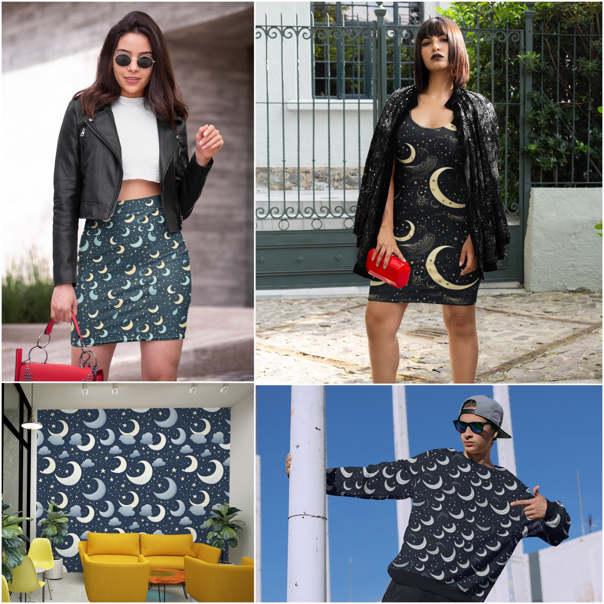 25 Moon Patterns Lunar Seamless Patterns Night Sky Repeatable Star ...