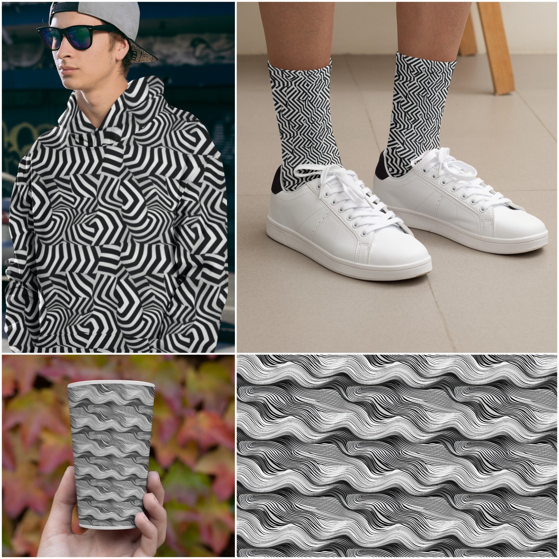 50 Optical Illusion Patterns Optical Seamless Patterns Lines Repeatable ...