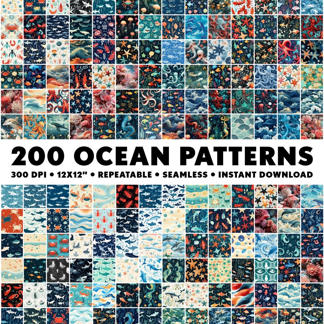 200 Ocean Patterns Sea Seamless Patterns Repeatable Sea Pattern Endless ...