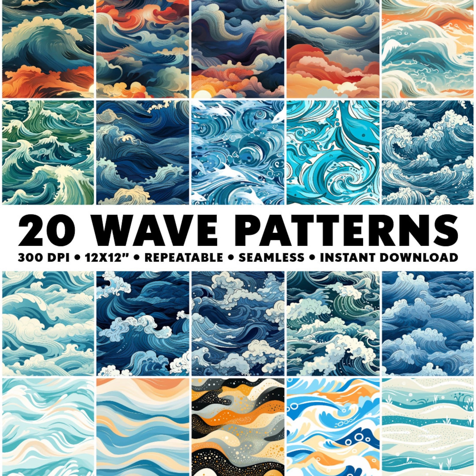 20 Wave Patterns Ocean Seamless Water Patterns Waves Repeatable Ocean ...
