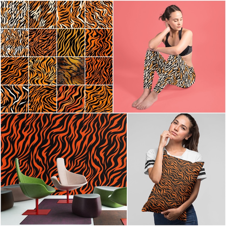 16 Tiger Stripe Patterns Animal Seamless Patterns Nature Repeatable ...