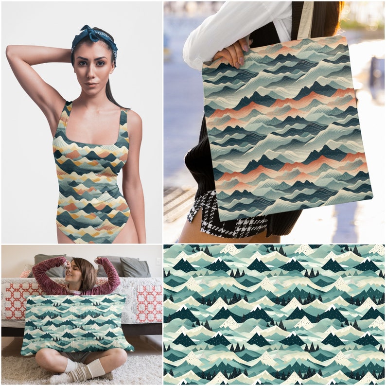 8 Mountain Patterns Seamless Mountain Range Patterns Repeatable Peaks ...
