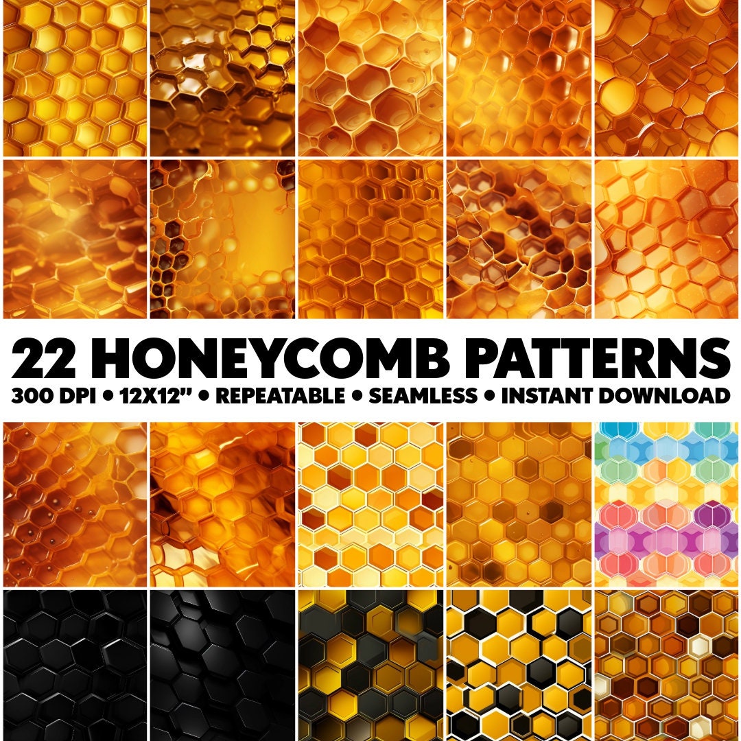 22 Honeycomb Patterns Bee Seamless Patterns Honey Repeatable Honeycomb ...