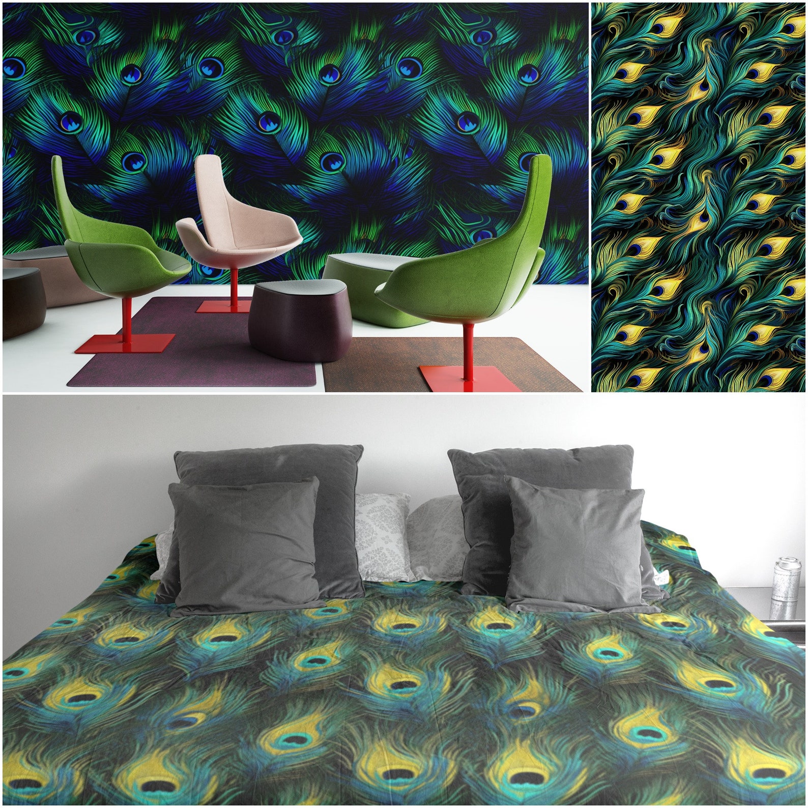 15 Peacock Feather Patterns Green Seamless Patterns Bird Repeatable ...
