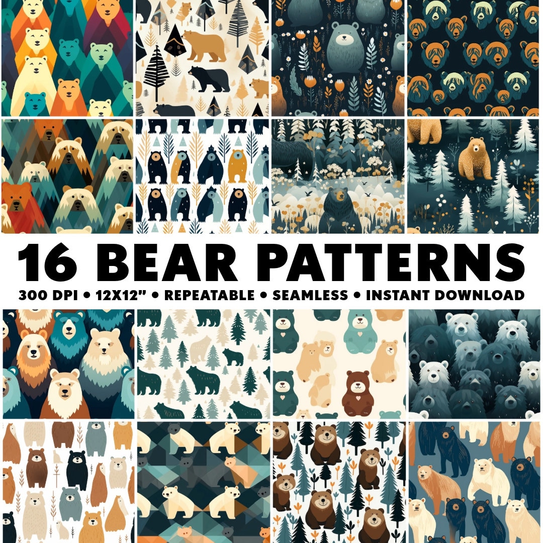 16 Bear Patterns Seamless Bears Patterns Repeatable Black Bear Pattern ...