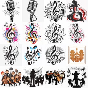 144 Music Clipart Images Music PNG Notes Sticker White Background ...