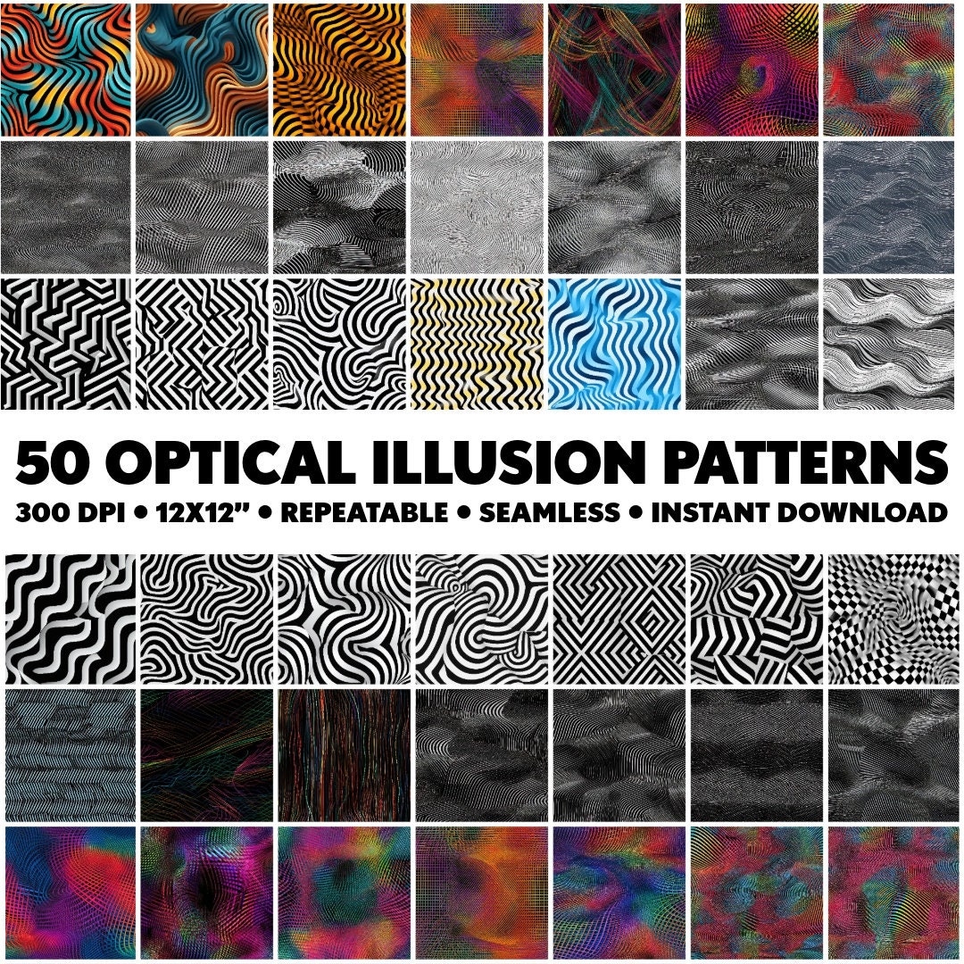 50 Optical Illusion Patterns Optical Seamless Patterns Lines Repeatable ...