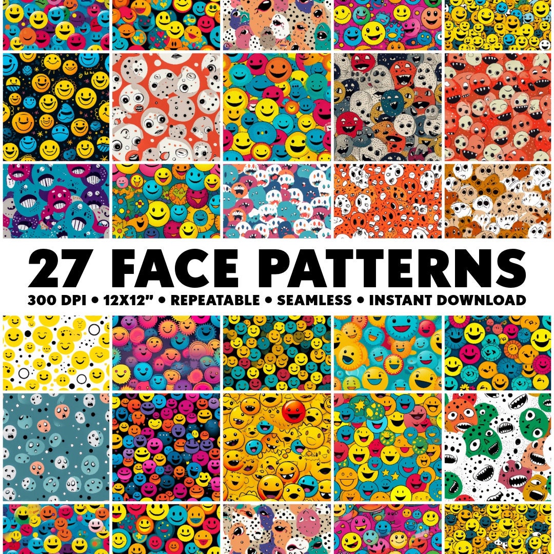 27 Face Patterns Seamless Emoji Patterns Repeatable Smiley Pattern ...