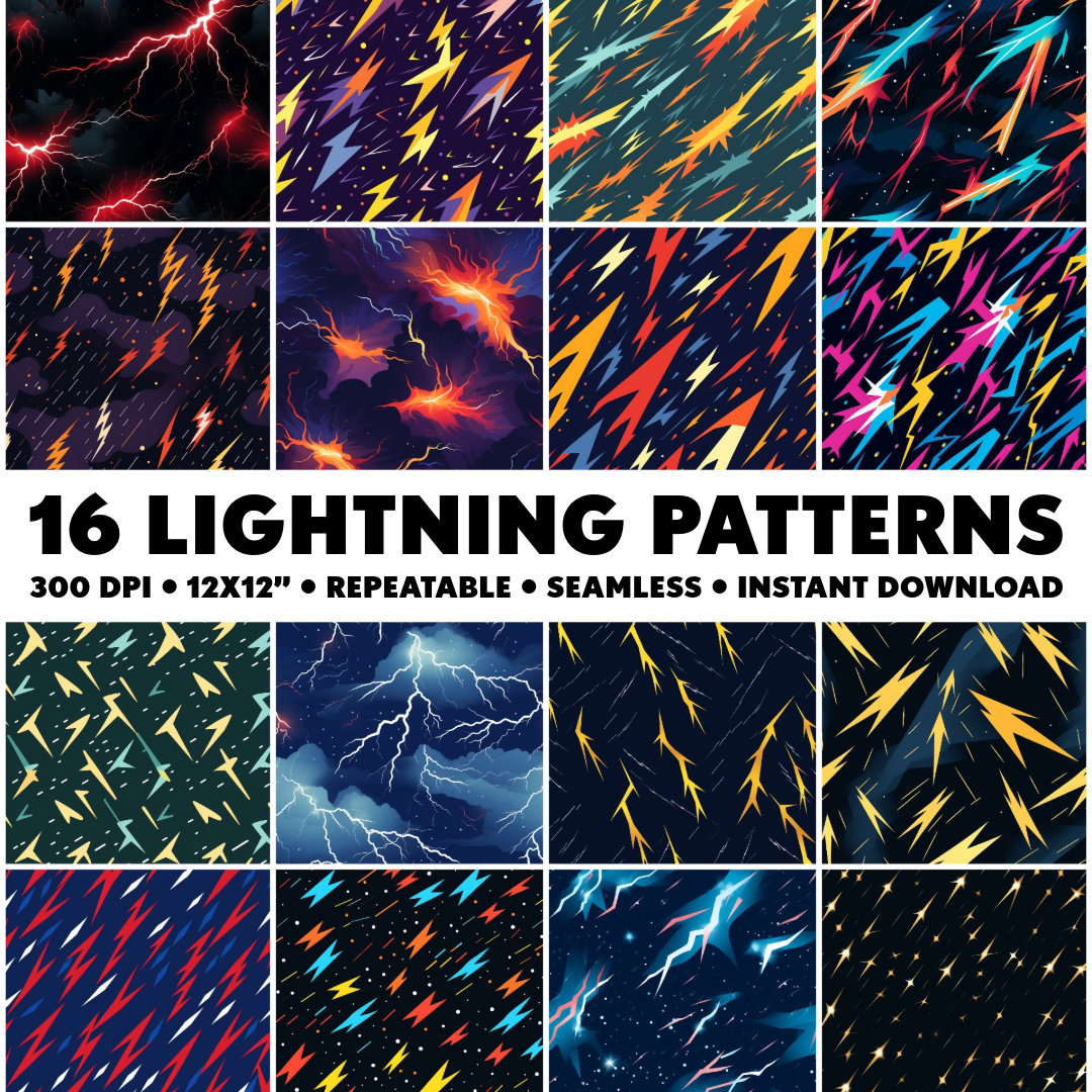 16 Lightning Patterns Bolt Seamless Patterns Thunder Repeatable Pattern ...