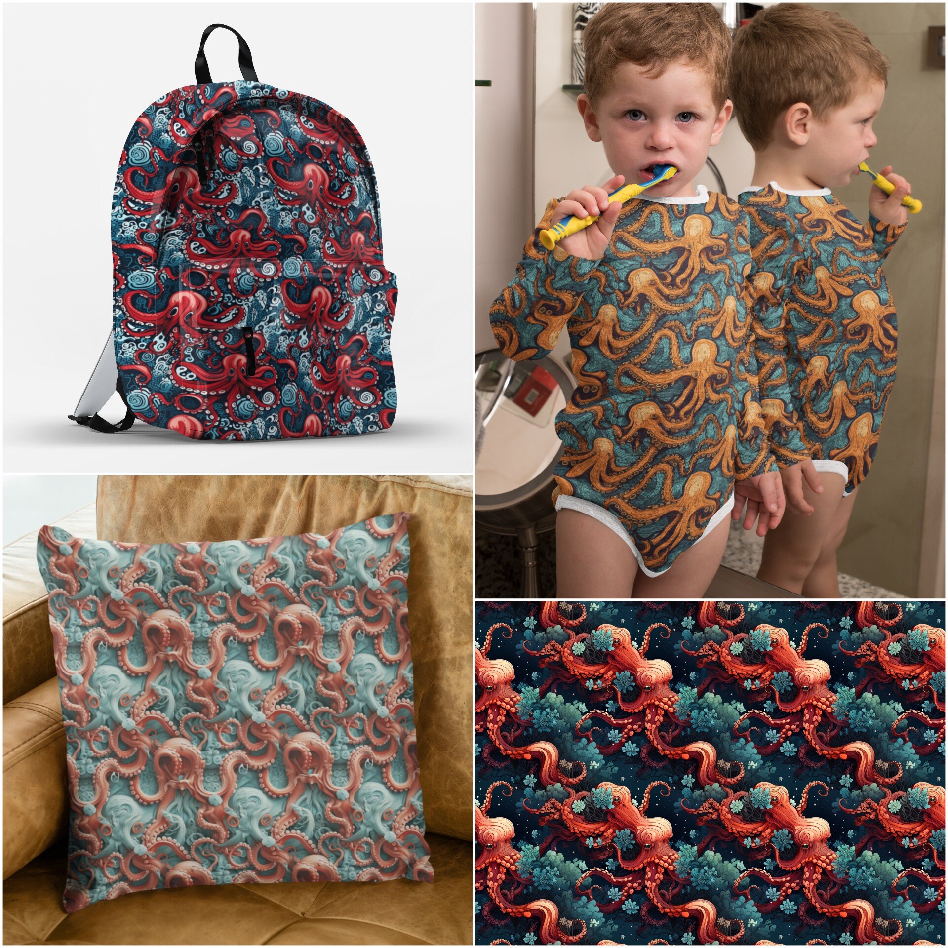 16 Octopus Patterns Tentacle Seamless Patterns Octopus Repeatable Fish ...