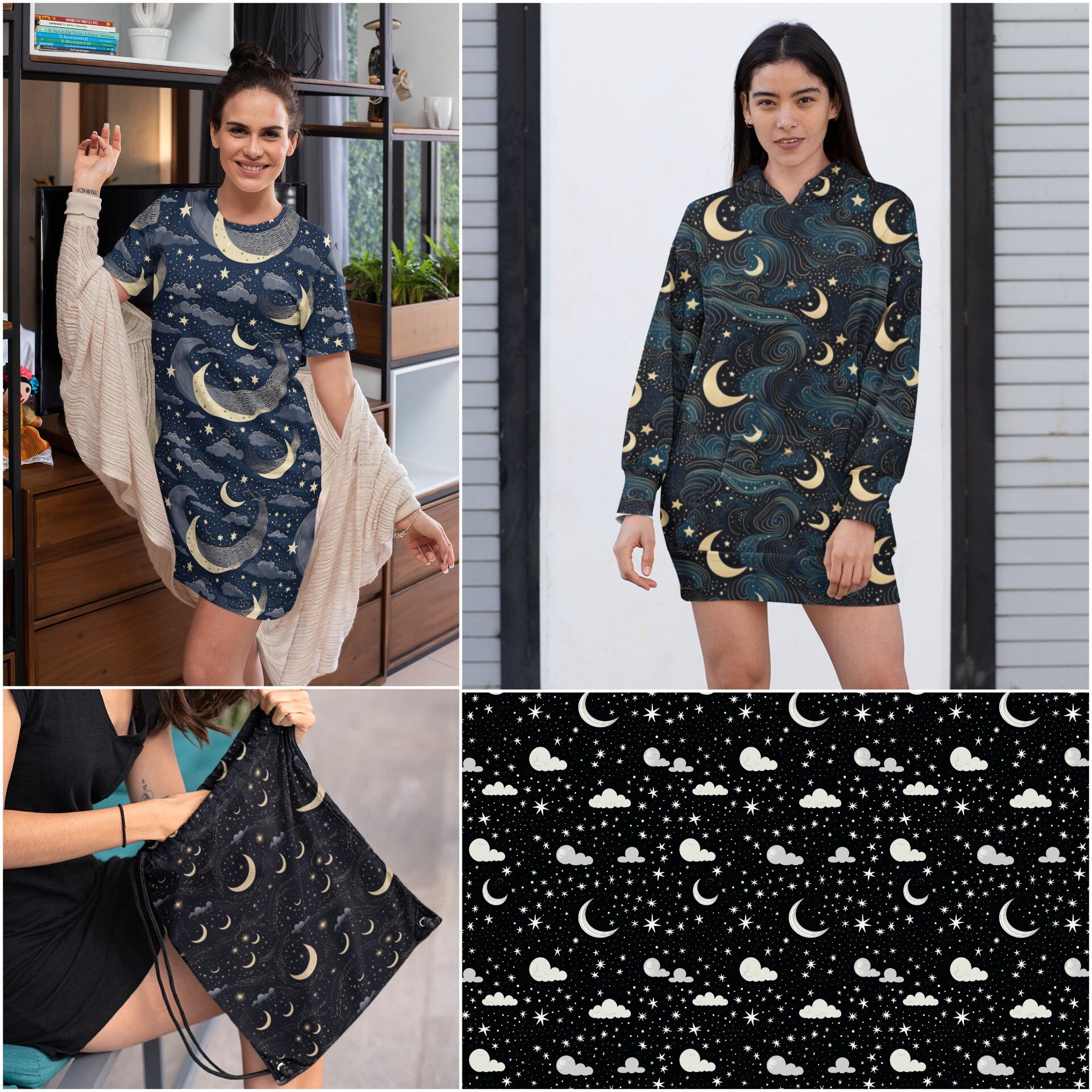 25 Moon Patterns Lunar Seamless Patterns Night Sky Repeatable Star ...