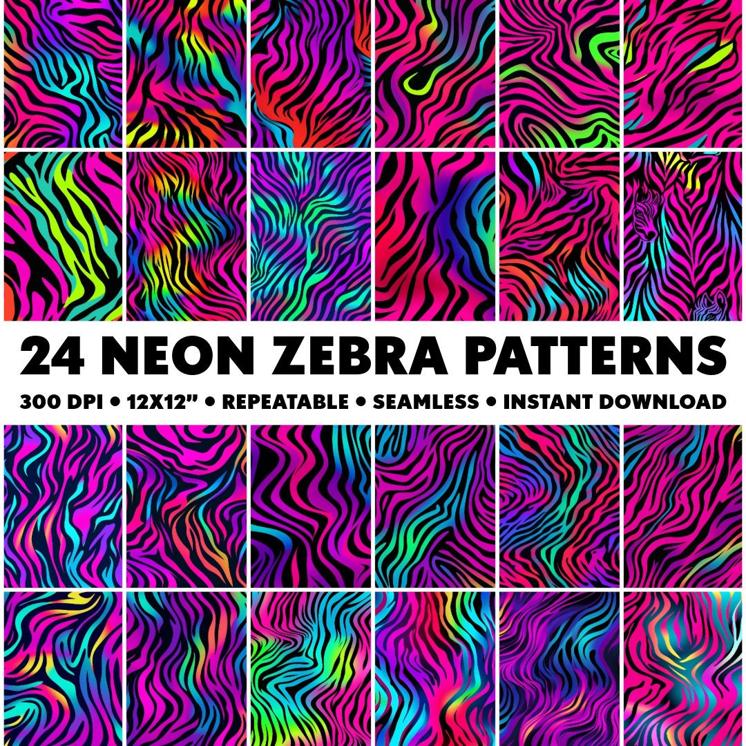 24 Neon Zebra Stripe Patterns Zebra Seamless Patterns Zebra Stripe ...