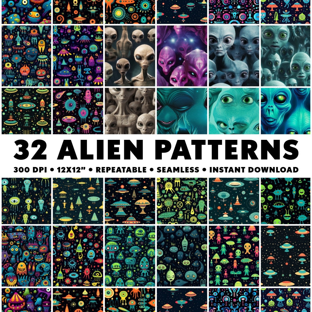 32 Alien Patterns Seamless Monster Pattern ET Repeatable Pattern Alien ...