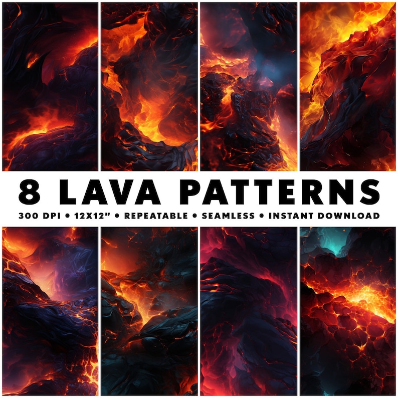 8 Lava Patterns Seamless Fire Patterns Molten Repeatable Lava Pattern ...