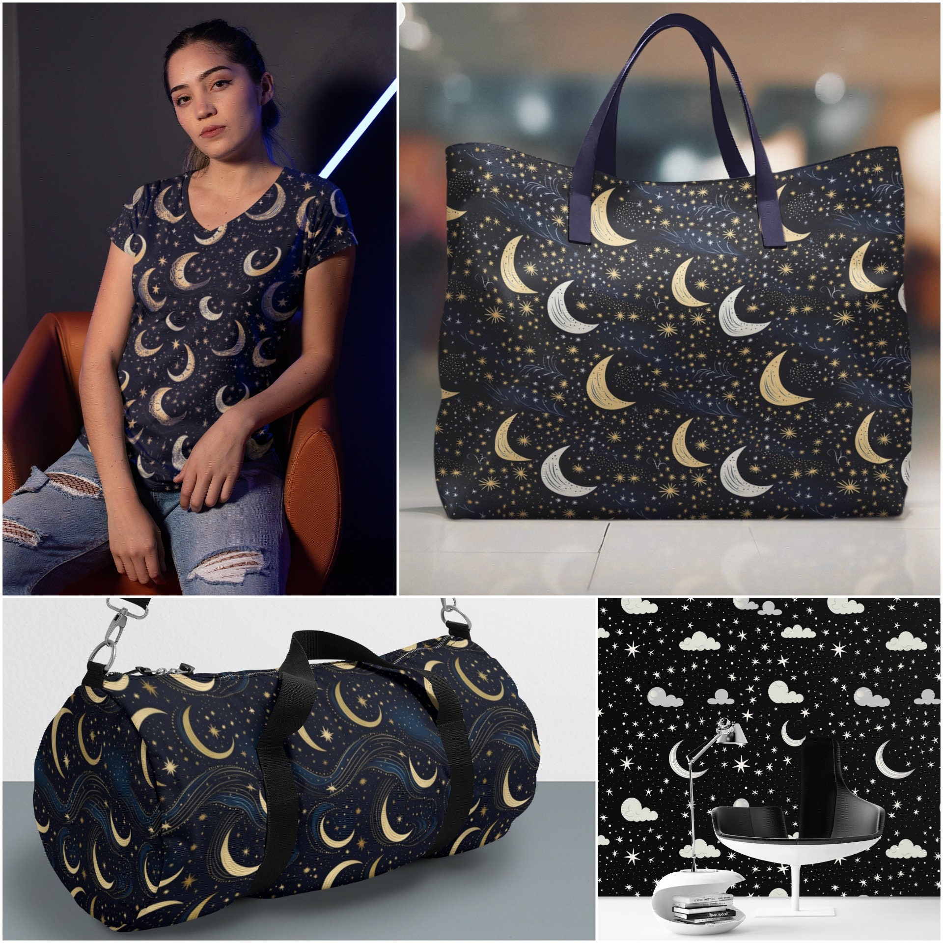 25 Moon Patterns Lunar Seamless Patterns Night Sky Repeatable Star ...