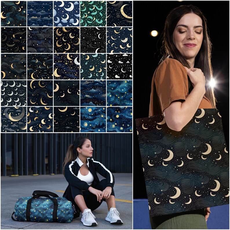 25 Moon Patterns Lunar Seamless Patterns Night Sky Repeatable Star ...