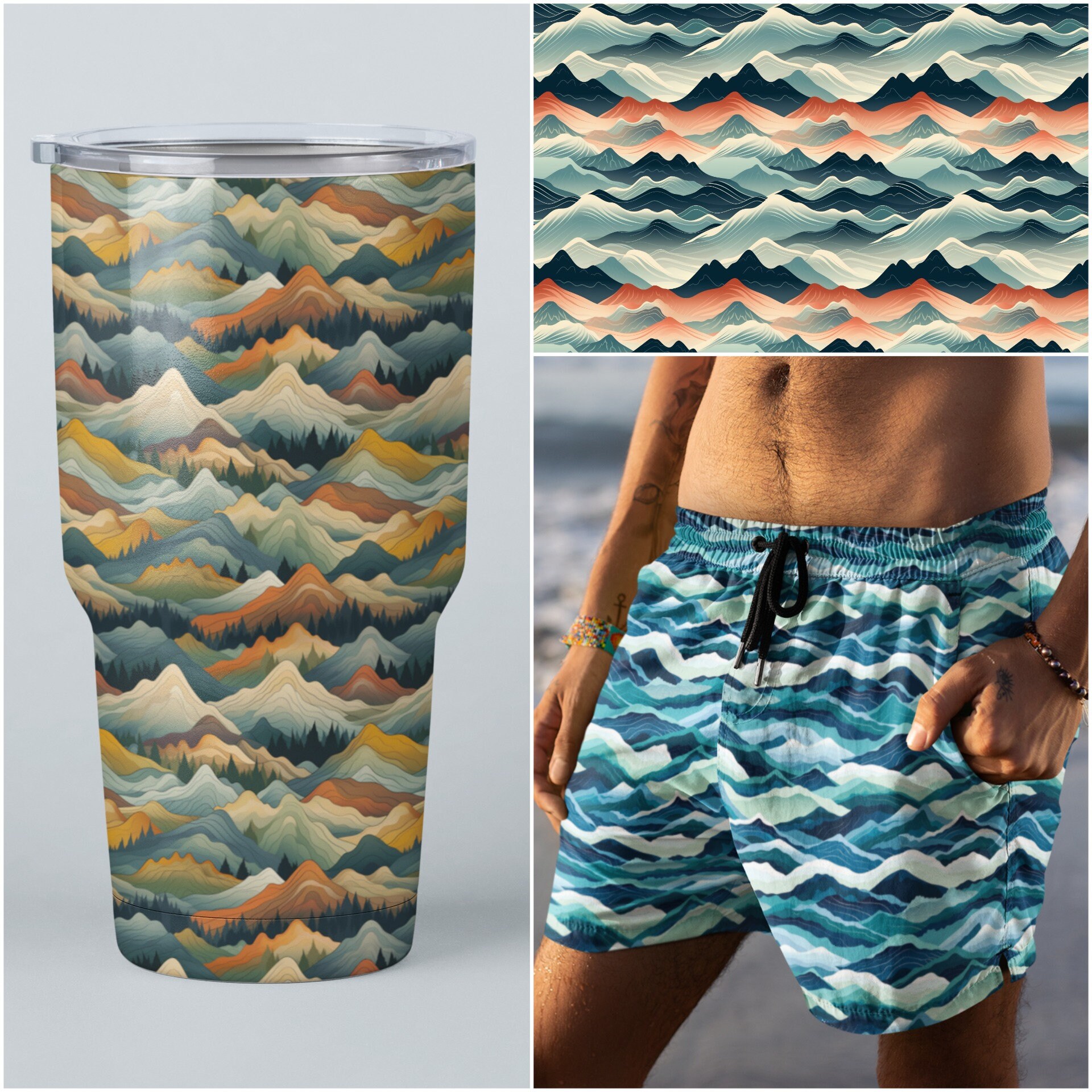 8 Mountain Patterns Seamless Mountain Range Patterns Repeatable Peaks ...