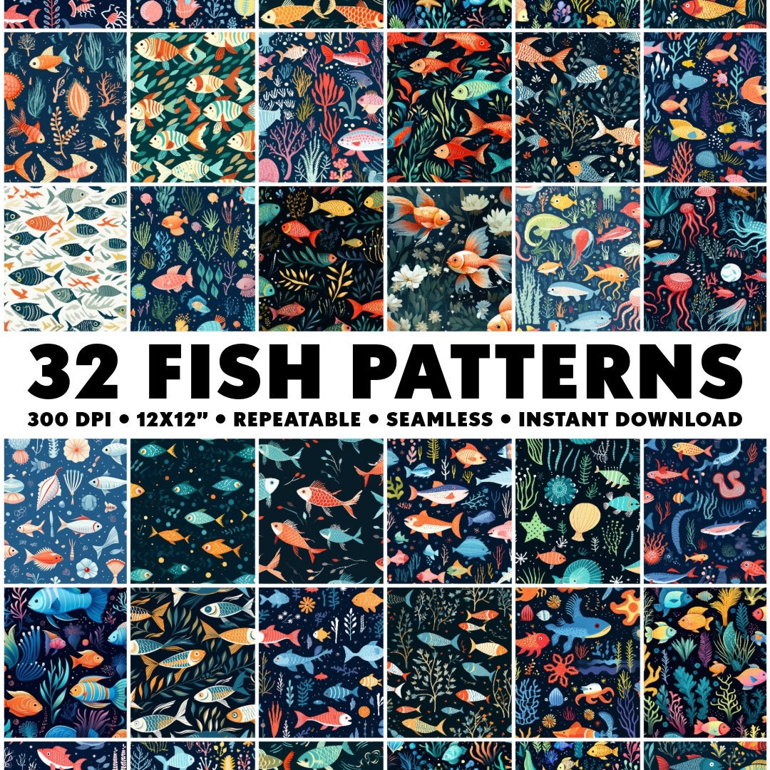 32 Fish Patterns Seamless Fishing Patterns Repeatable Goldfish Pattern ...