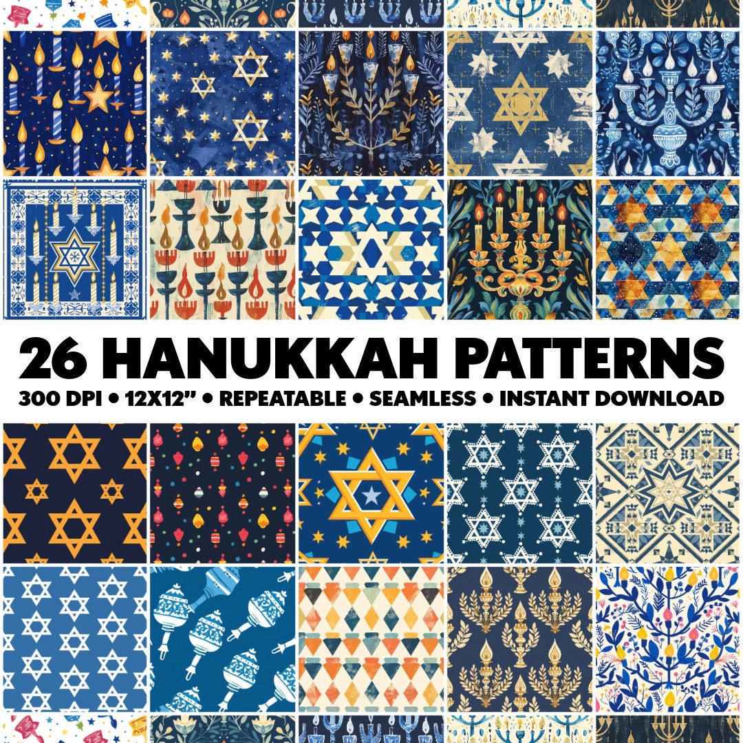 26 Hanukkah Patterns Seamless Manorah Patterns Holiday Repeatable ...