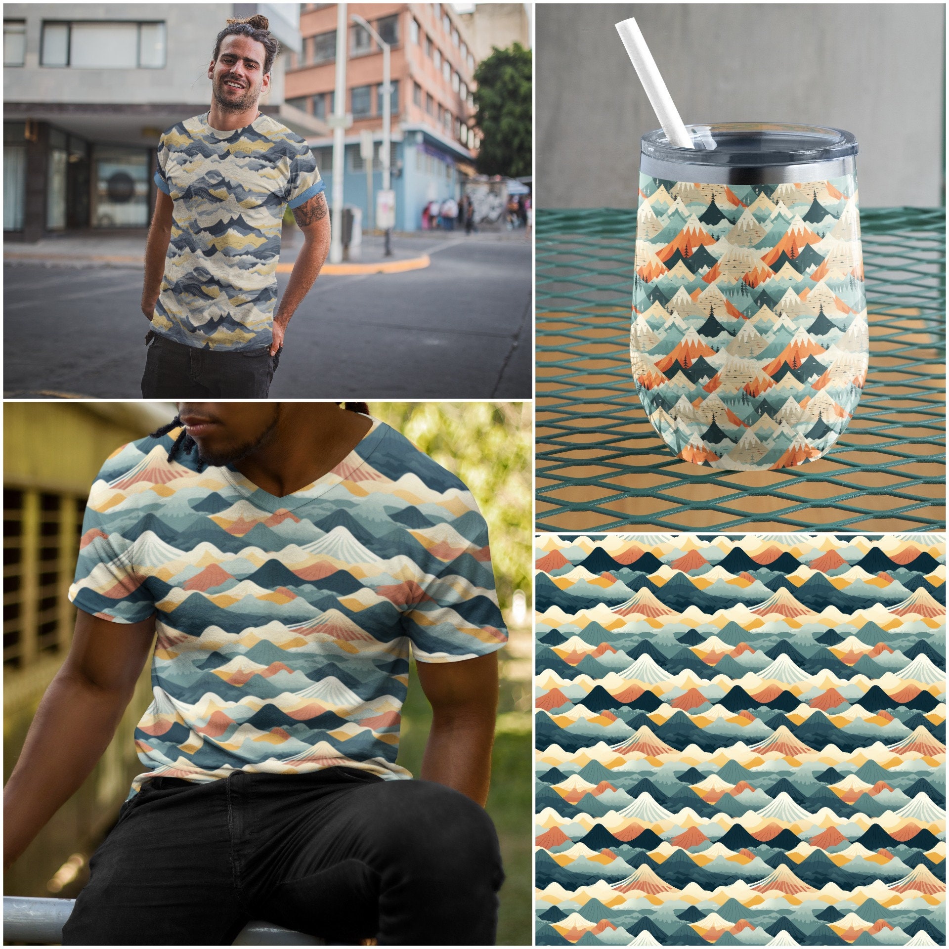 8 Mountain Patterns Seamless Mountain Range Patterns Repeatable Peaks ...