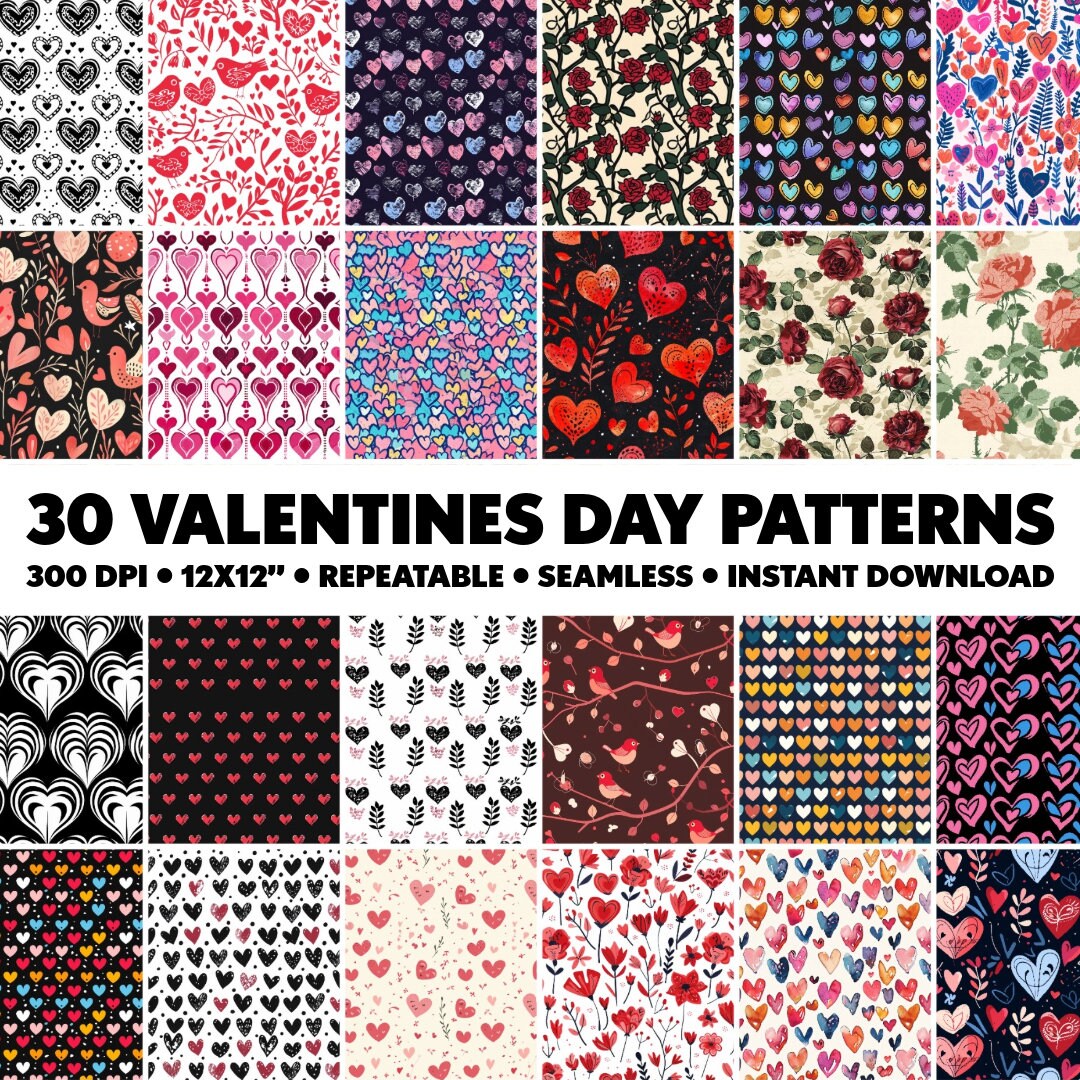 30 Valentine's Day Patterns Love Seamless Patterns Holiday Repeatable ...